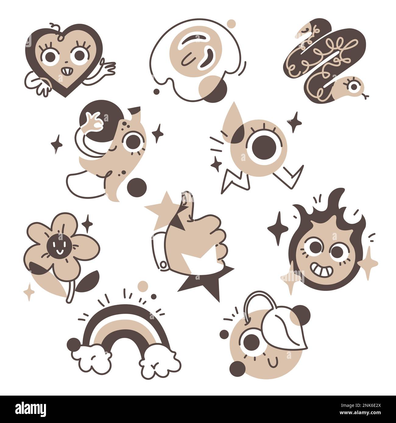 Funny Stickers, Patches, pins, stamps. Different cute comic Characters ...