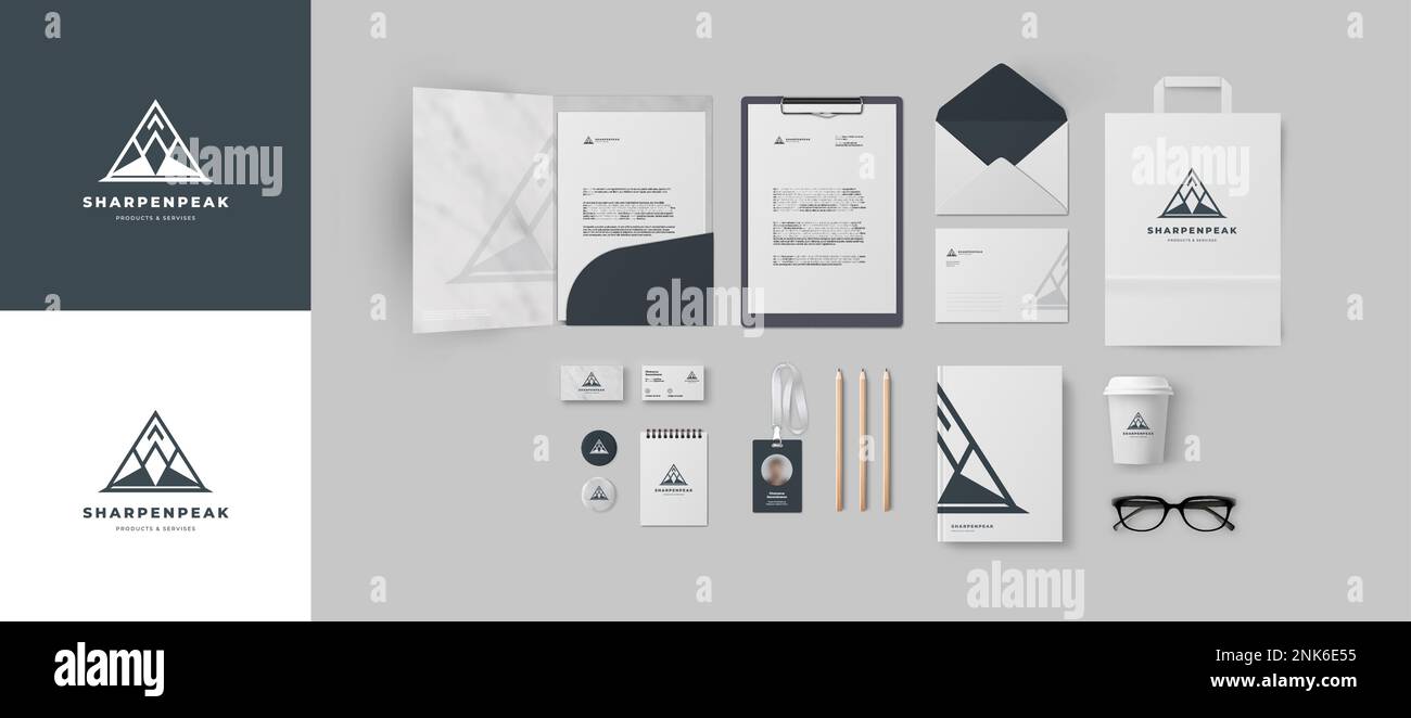 Corporate branding identity design. Triangular geometric mountain logo ...