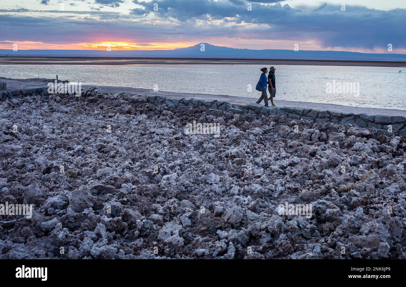 Laguna Chaxa and salt formations at Atacama Salt Flat, Atacama Desert ...