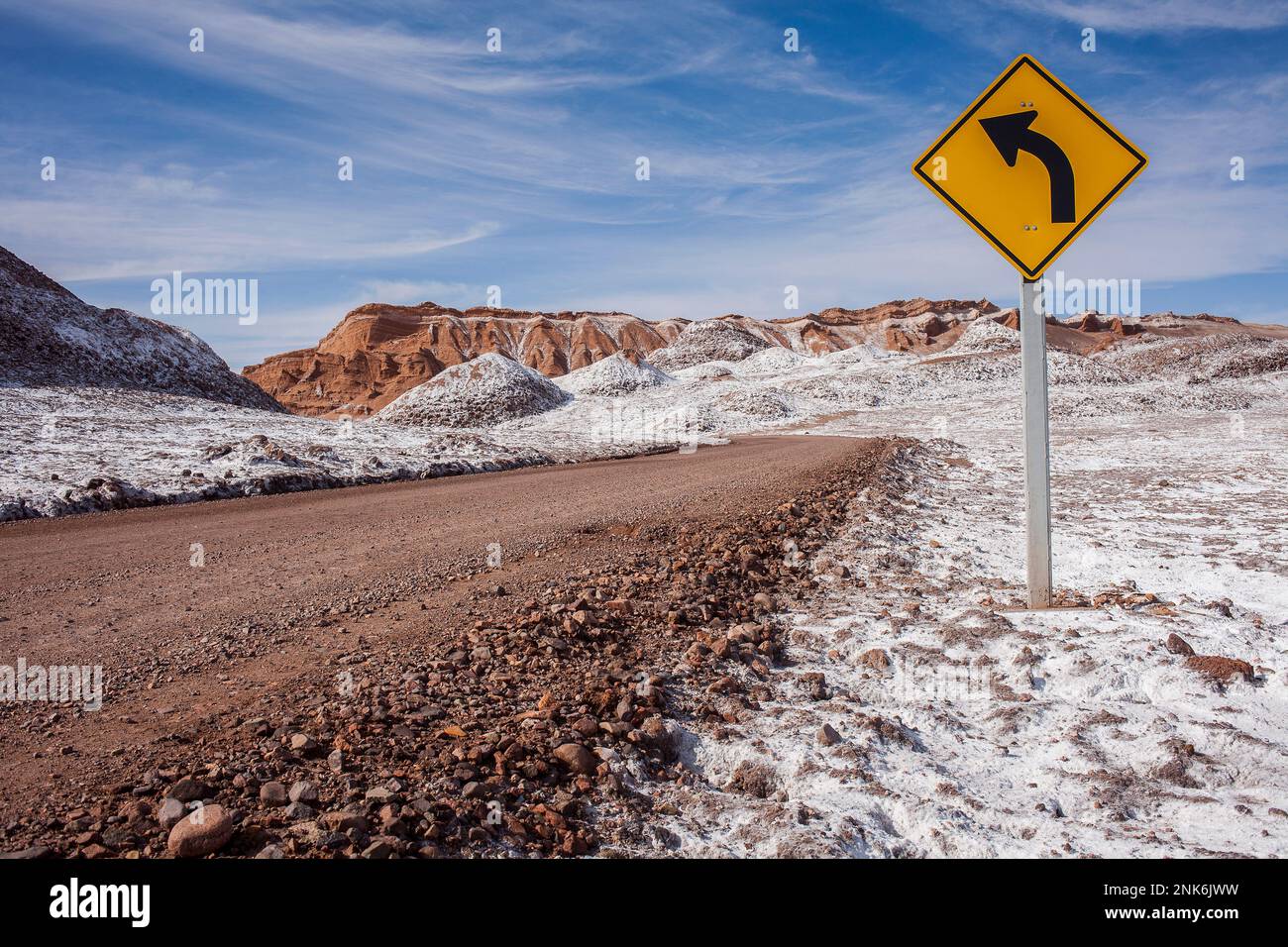 road across of Valle de la Luna (Valley of the Moon ) and salt ...