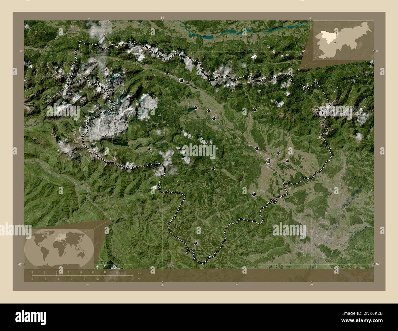 Gorenjska, statistical region of Slovenia. High resolution satellite ...