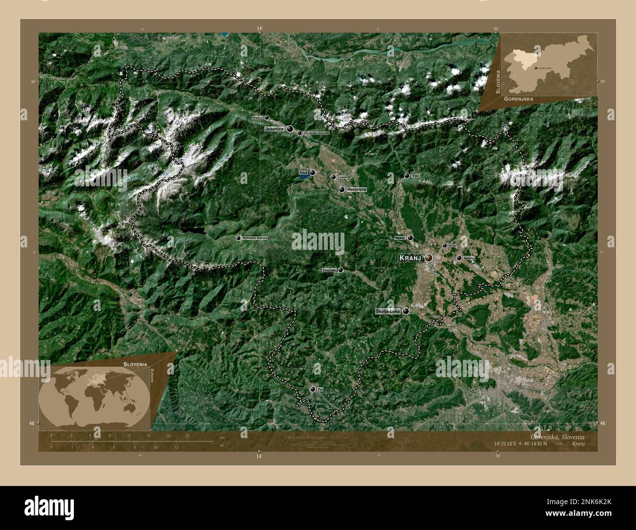 Gorenjska, statistical region of Slovenia. Low resolution satellite map ...