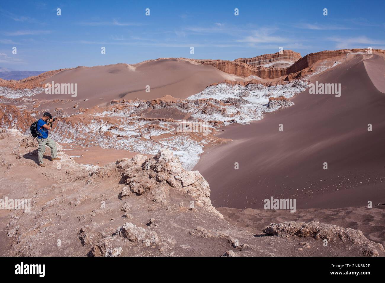 Trekking, in Valle de la Luna (Valley of the Moon ) and salt deposited ...
