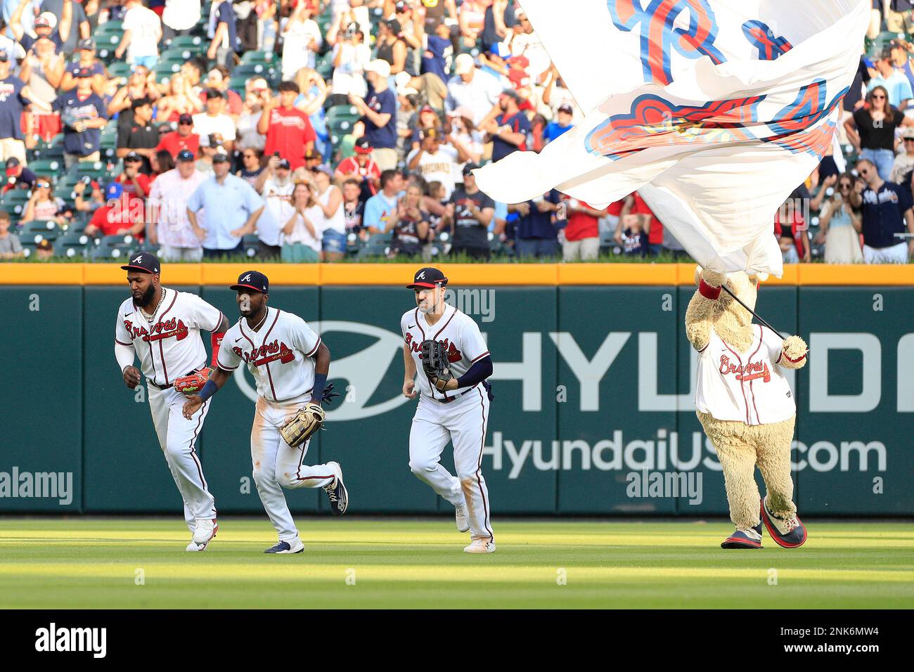 ATLANTA, GA - MAY 14: Marcell Ozuna #20 of the Atlanta Braves, Travis ...