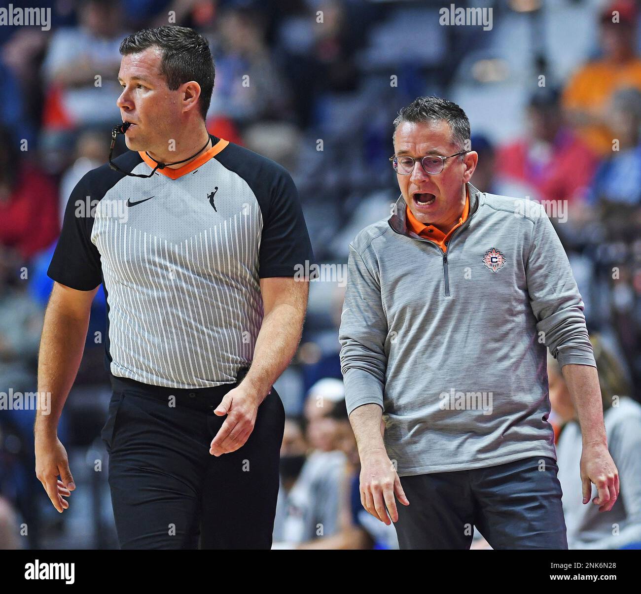 Connecticut Sun coach Curt Miller argues a call with official Matt ...