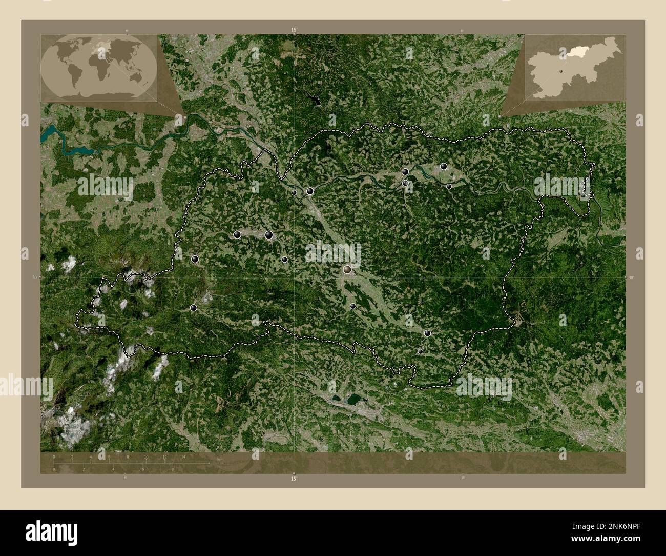 Koroska, statistical region of Slovenia. High resolution satellite map ...