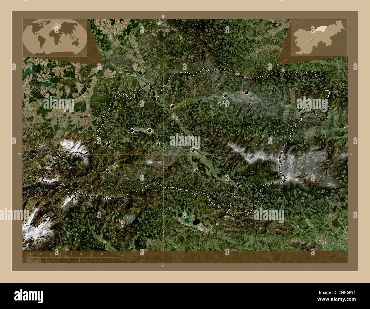 Koroska, statistical region of Slovenia. Low resolution satellite map ...