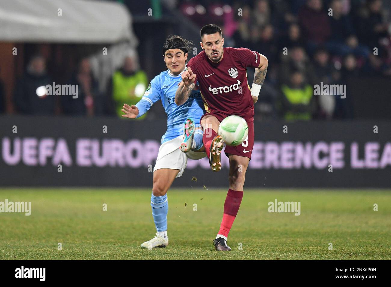 Lazio's Luka Romero left, challenges for the ball with CFR's Andrei ...