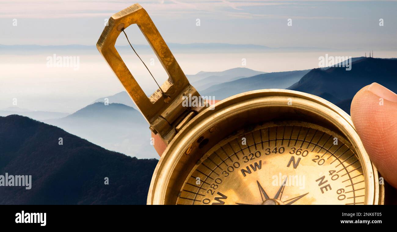 Eurpean Alps with old compass Stock Photo - Alamy