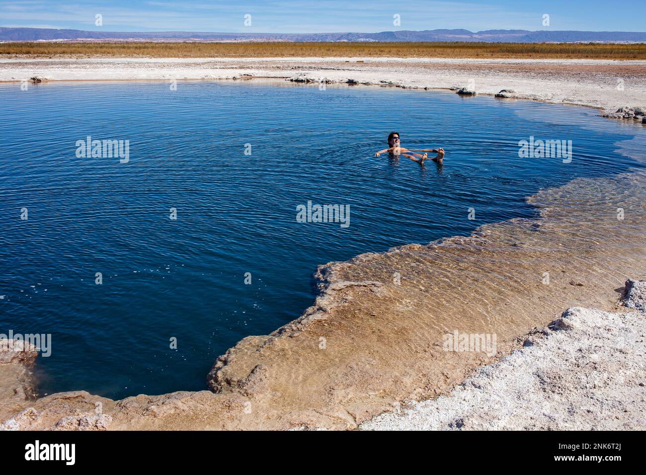 Floating in Laguna Cejar or Sejas, Salar de Atacama, Atacama Desert ...