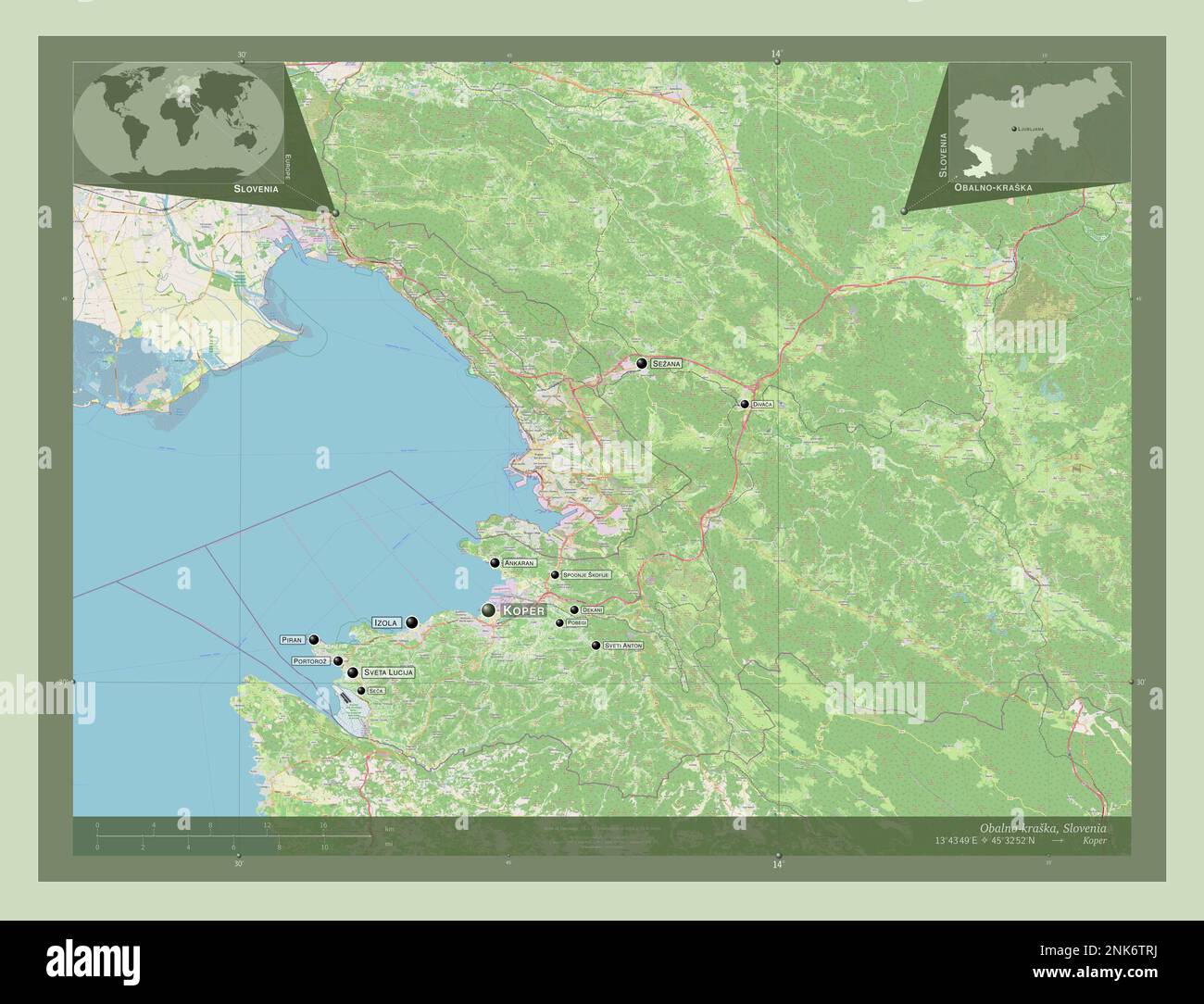 Obalno-kraska, statistical region of Slovenia. Open Street Map ...