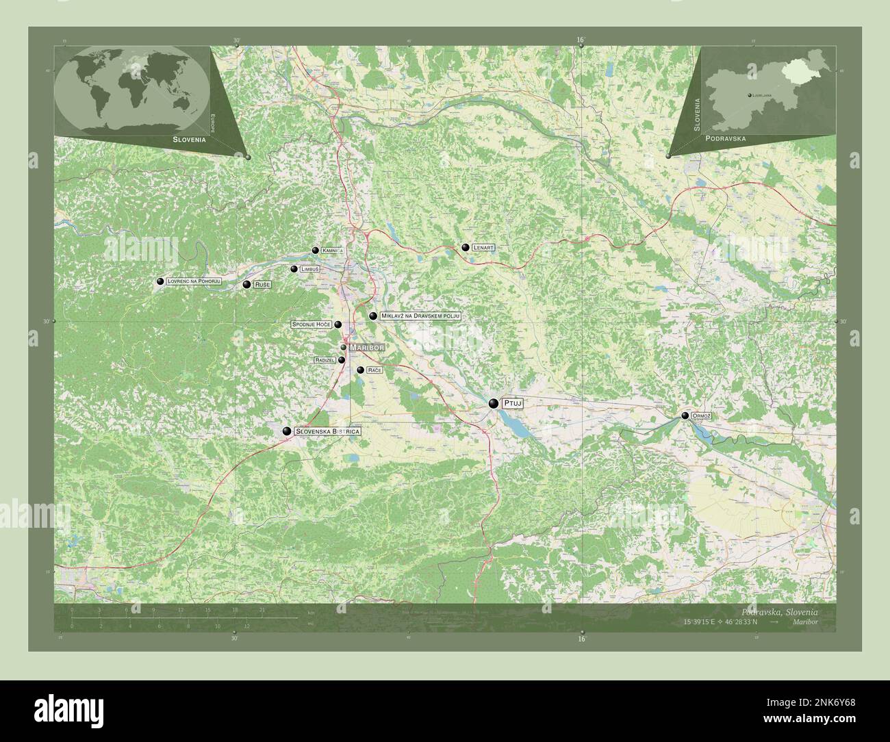 Podravska, statistical region of Slovenia. Open Street Map. Locations ...