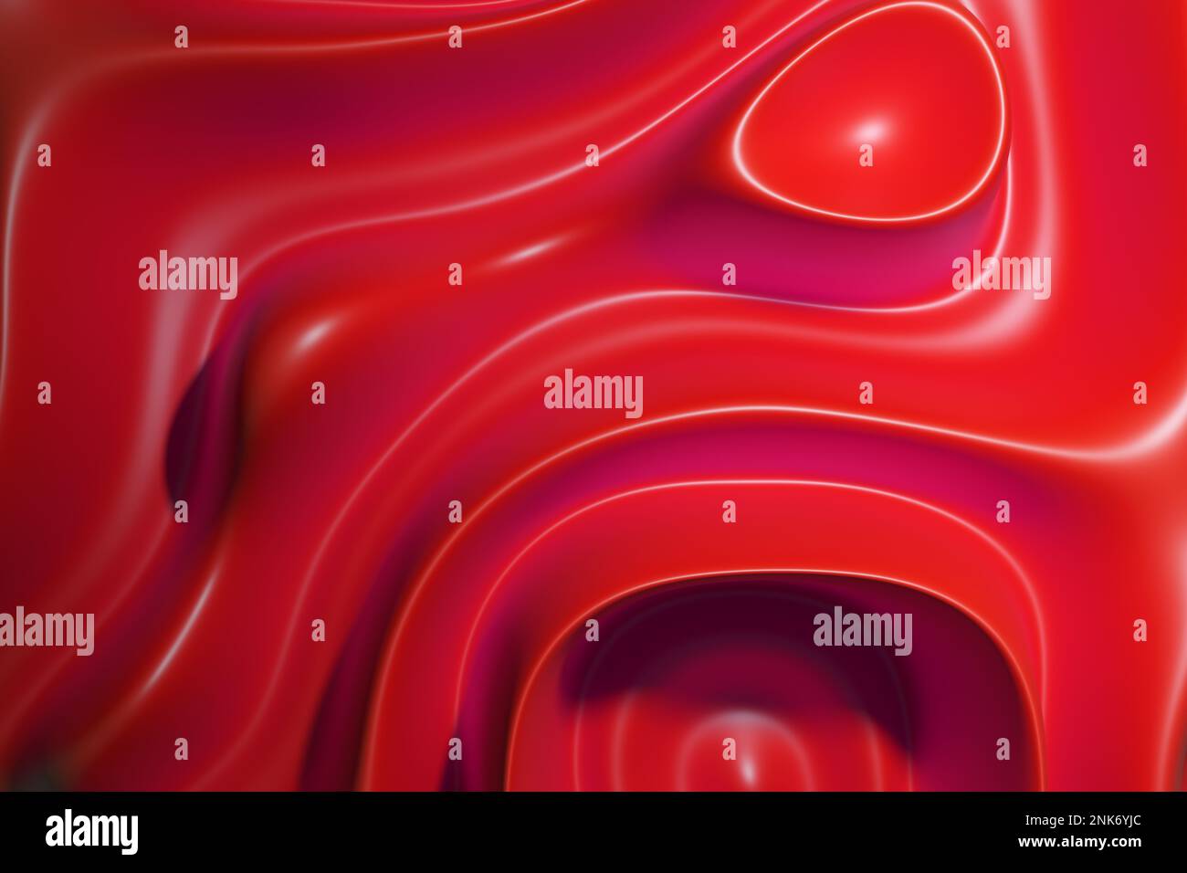 Smooth red liquid waves. Fluid curve shape. Abstract background. 3d ...
