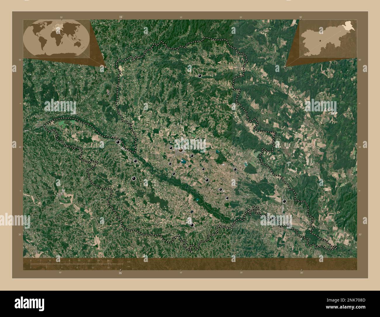 Pomurska, statistical region of Slovenia. Low resolution satellite map ...