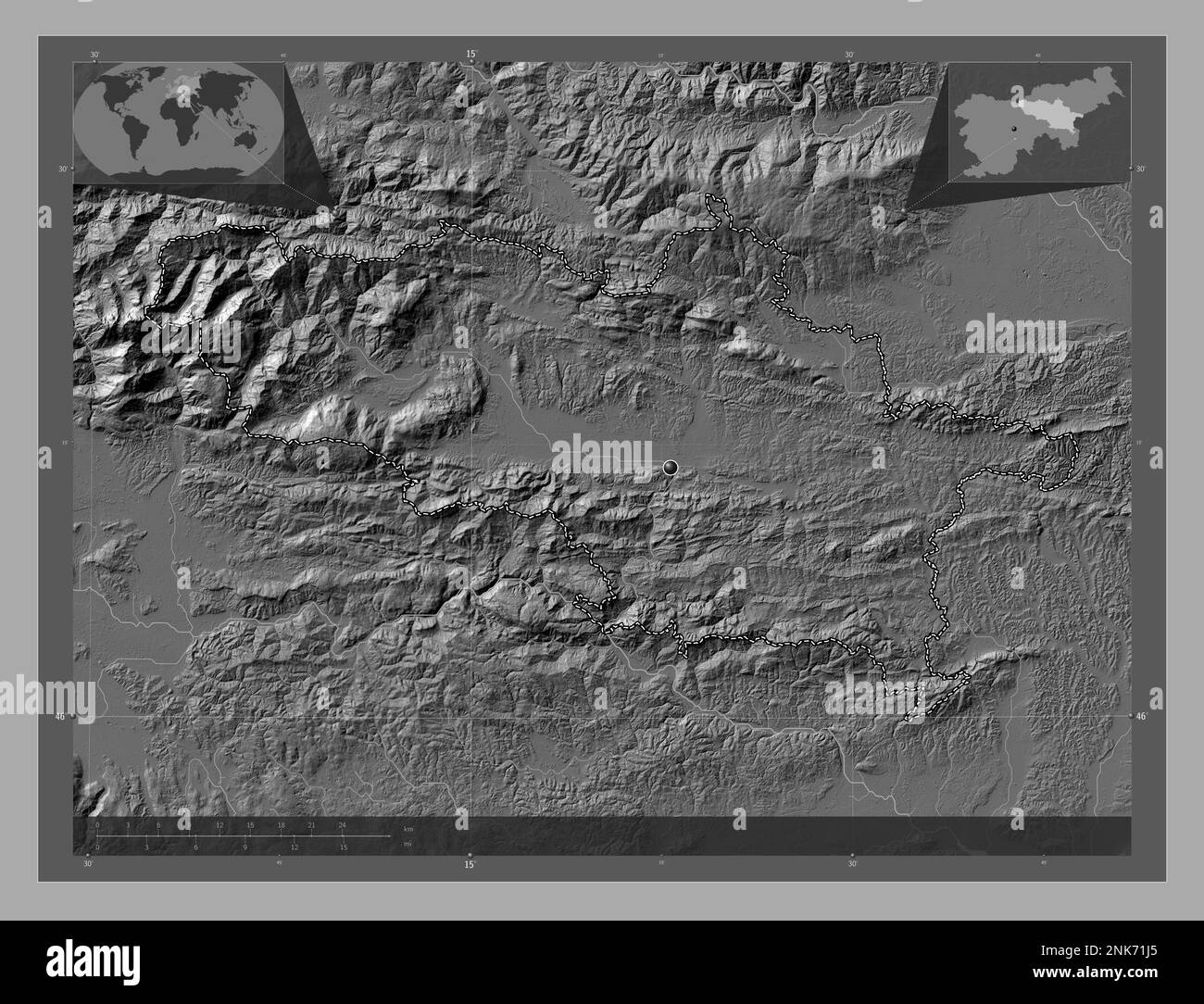 Savinjska, statistical region of Slovenia. Bilevel elevation map with ...