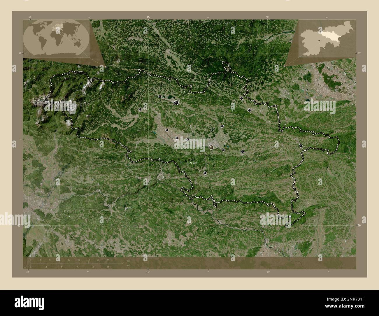 Savinjska, statistical region of Slovenia. High resolution satellite ...