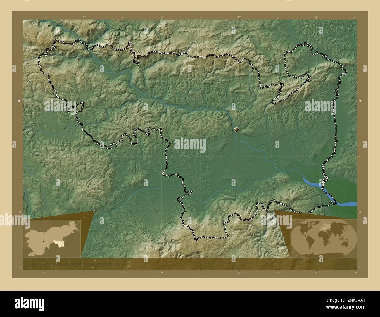 Spodnjeposavska, statistical region of Slovenia. Colored elevation map ...