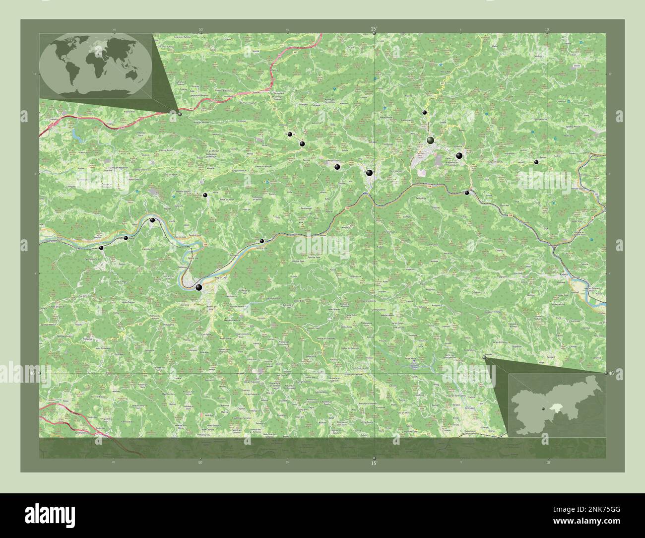 Zasavska, statistical region of Slovenia. Open Street Map. Locations of ...