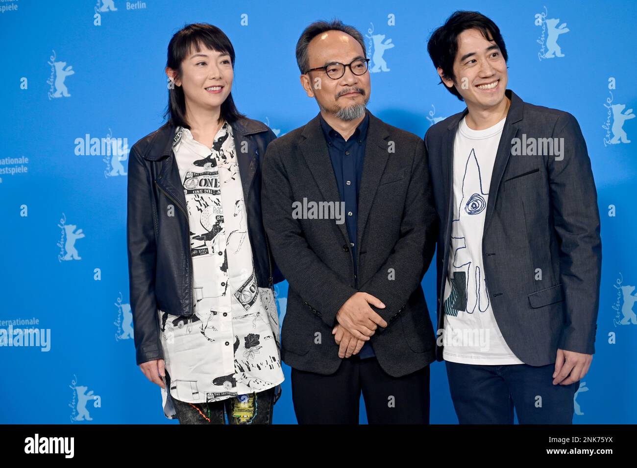 Berlin, Germany. 23rd Feb, 2023. Director Liu Jian (M), David Wen-Wei Liang (music, r) and a ...