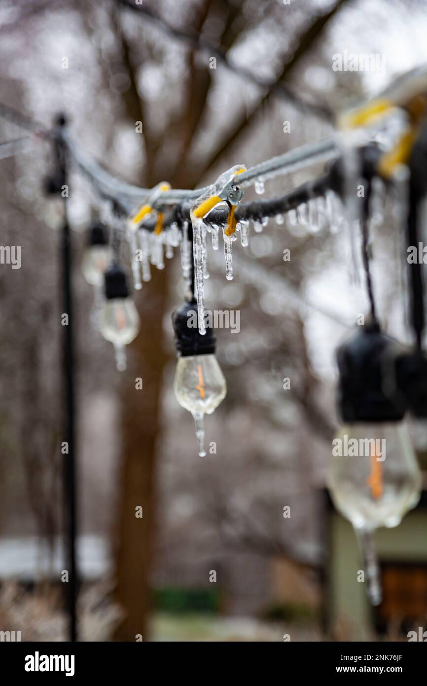 Power lines suffer a heavy coating of ice in Bloomfield Hills MI USA ...