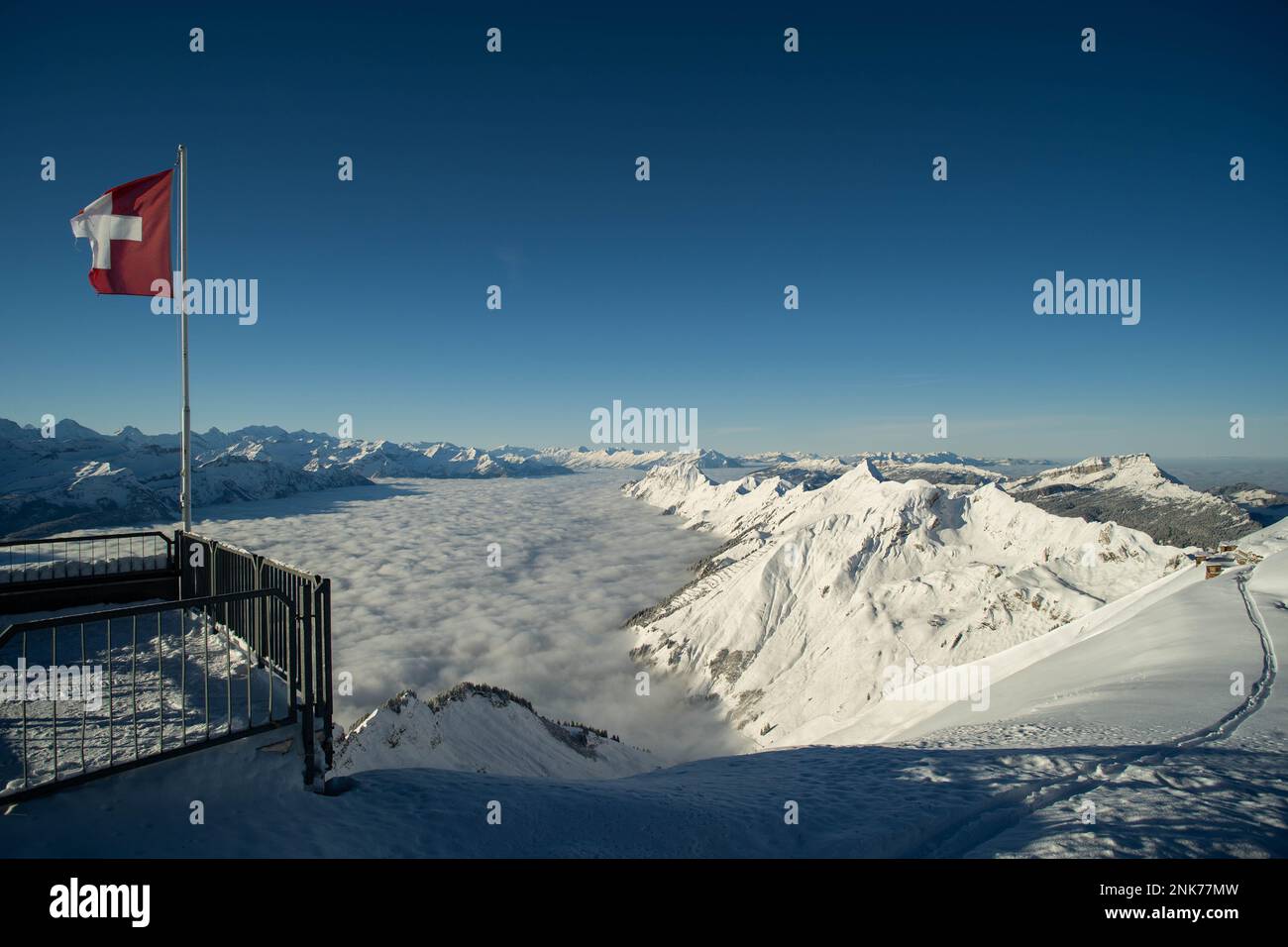 View from the top of the Brienzer Rothorn in Switzerland in December ...