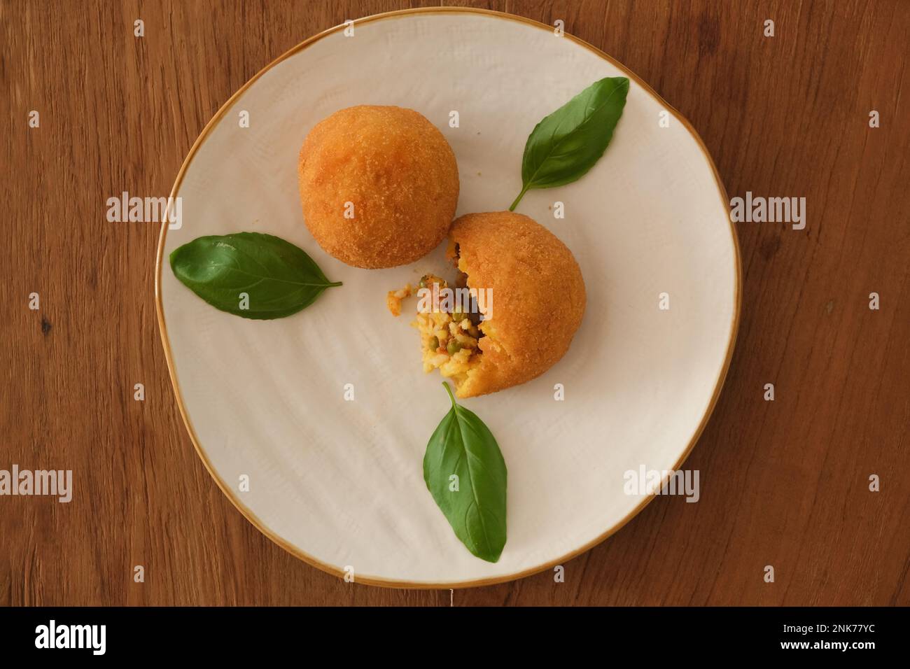 Fried arancino balls meat sauce peas and basil, traditional sicilian ...