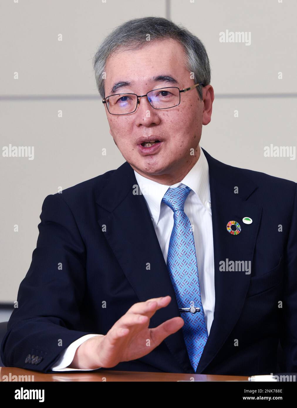 Hitachi President Keiji Kojima speaks during an interview in Chiyoda ...