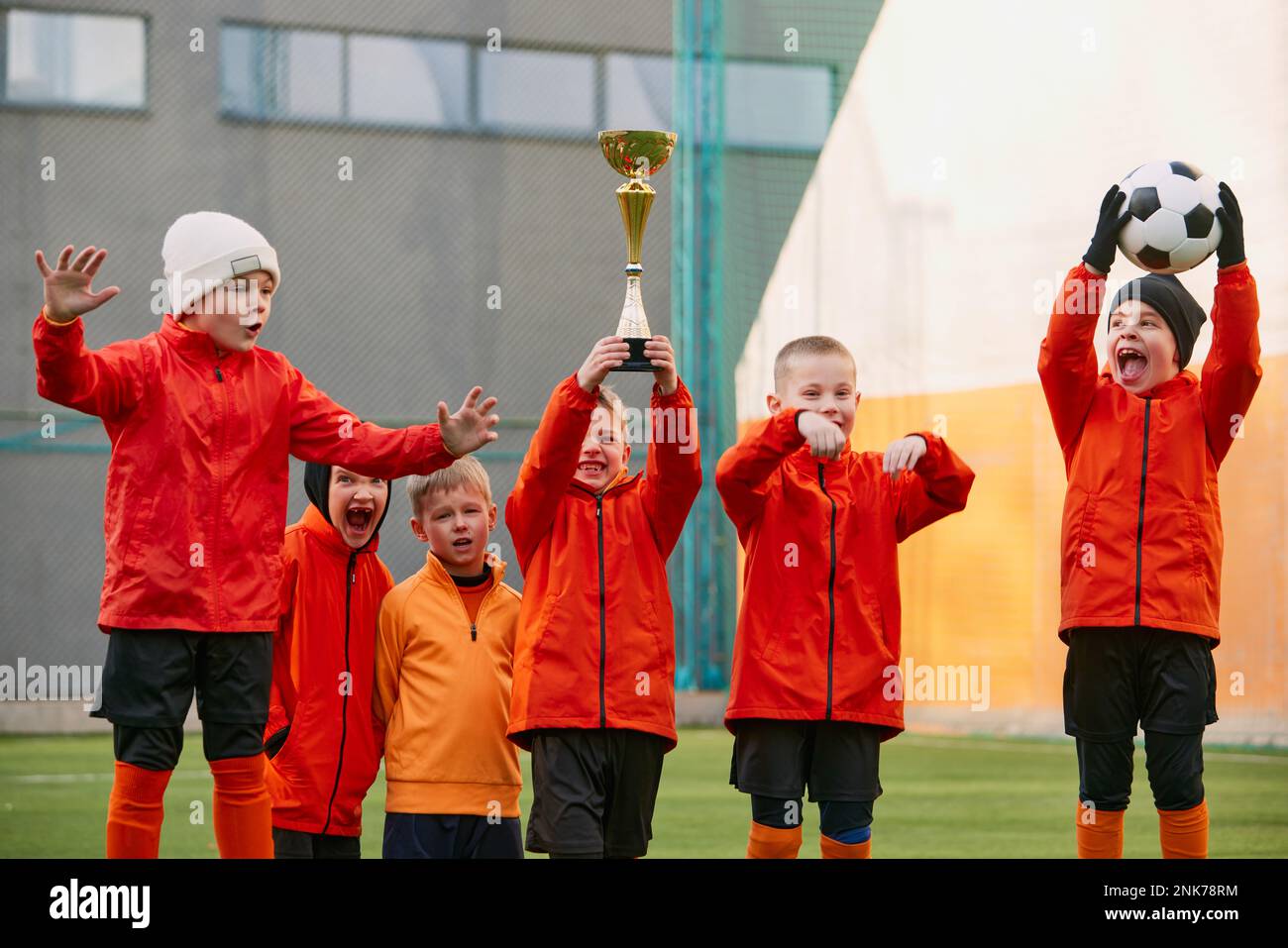 Champions. Group of little boys, children in uniform, football players ...
