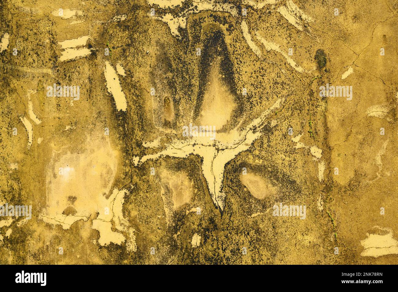 Abstract background of dirty surface of yellow color with dark spots ...