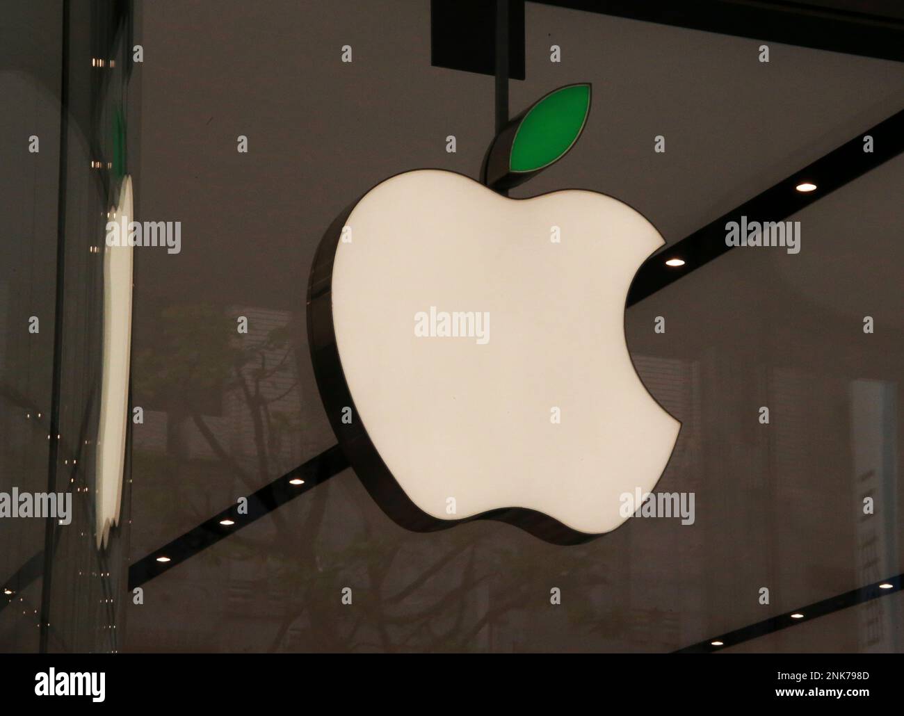 The trademark of Apple Inc. is seen in Shinjuku Ward, Tokyo on April 24 ...