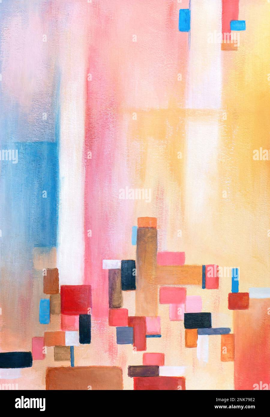 Abstract art with colorful geometric shapes. Acrylic painting on paper ...