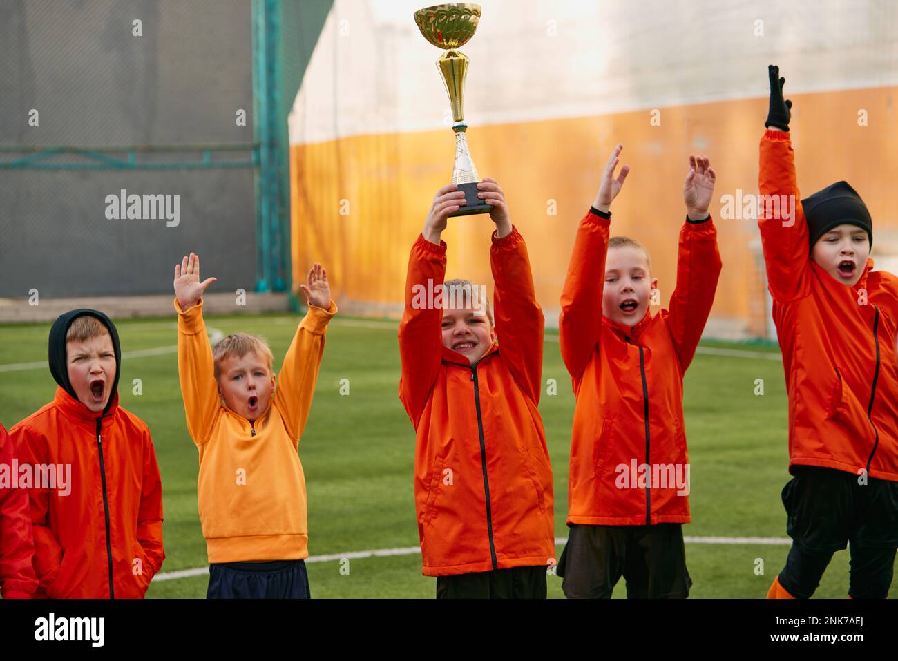 Winners. Group of little boys, children in uniform, football players ...