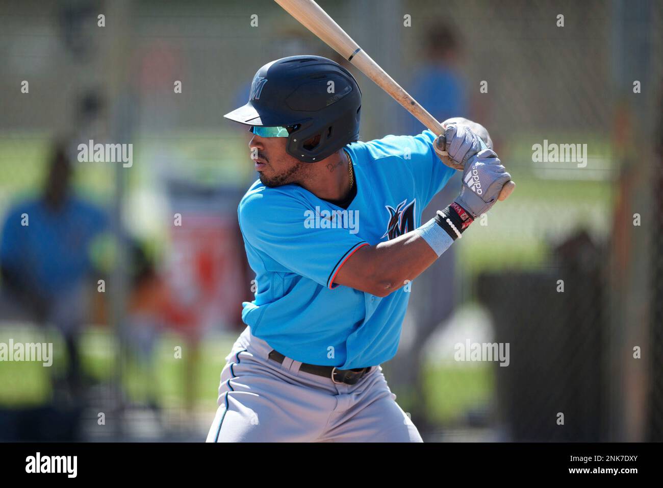 Miami Marlins shortstop Nasim Nunez (4) bats during a MiLB Spring ...