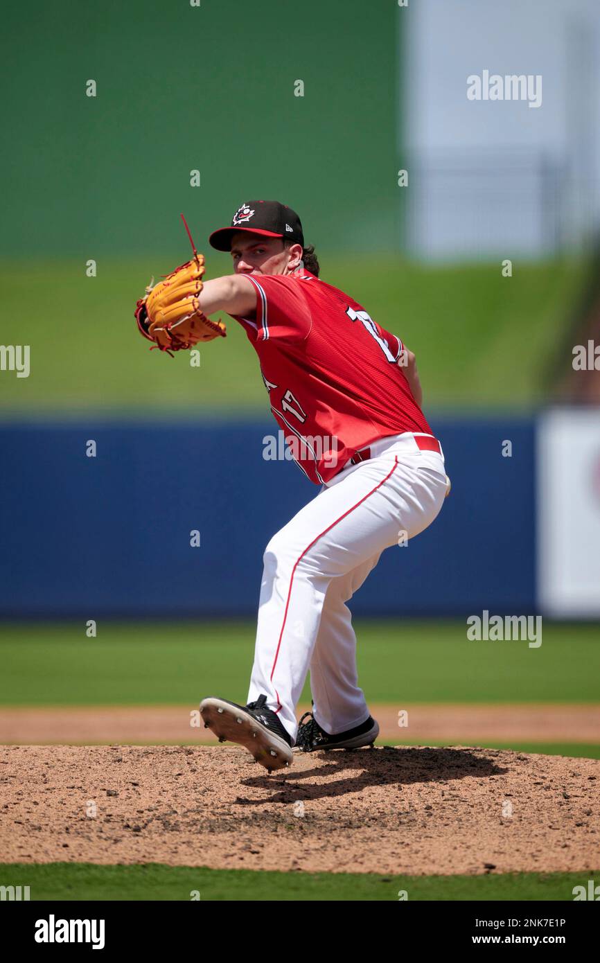 Team Canada pitcher Liam Adamson (17) during a MiLB Extended Spring Training game against the ...