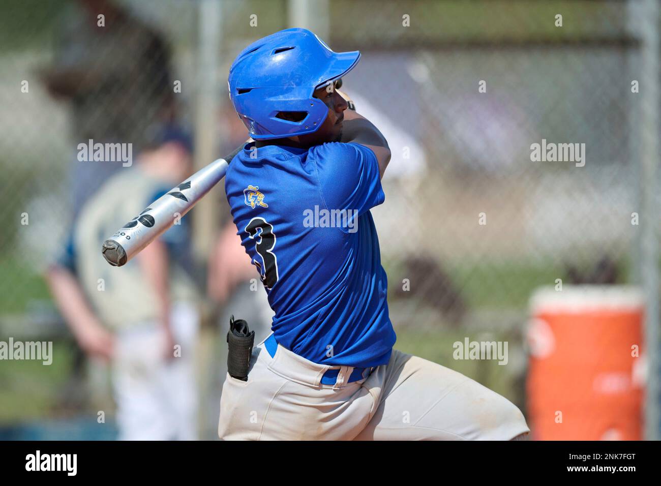 Genesee Community College Cougars Girvin Finch (3) bats during an NJCAA ...
