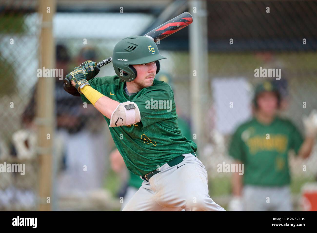 Columbia-Greene Twins Aaron Guay (4) bats during an NJCAA baseball game ...