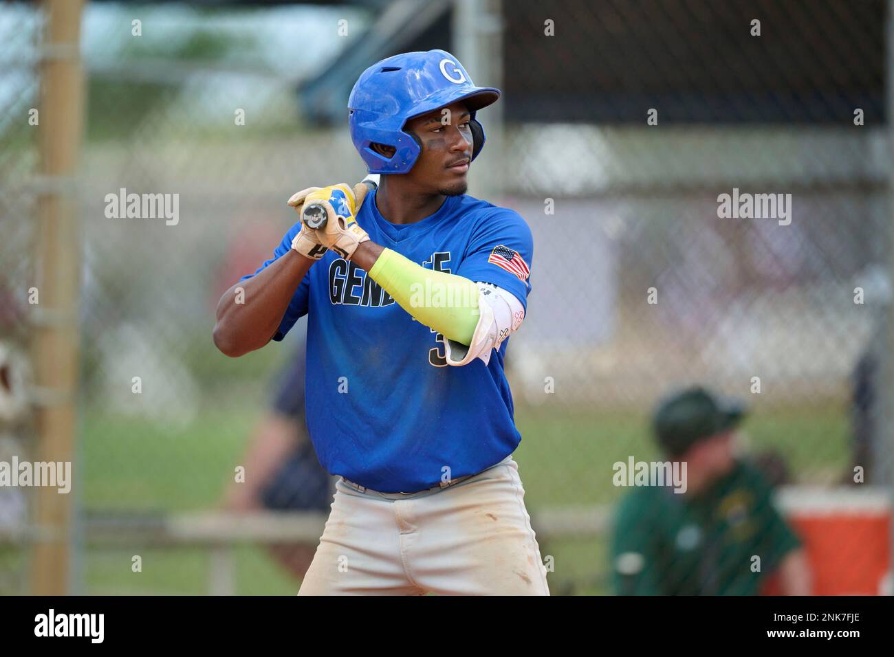 Genesee Community College Cougars Girvin Finch (3) bats during an NJCAA ...