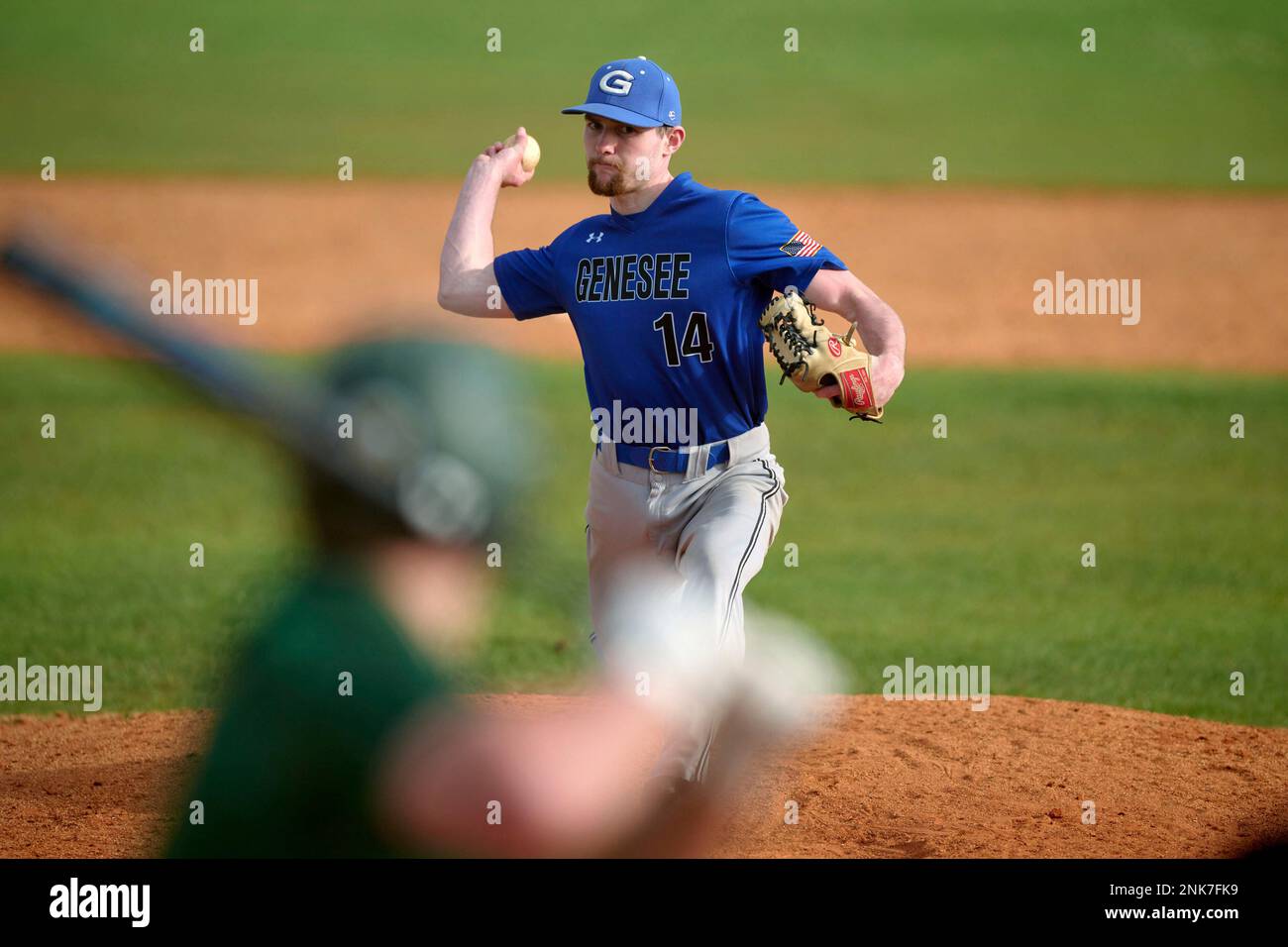 Genesee Community College Cougars pitcher Matthew Skehan (14) during an ...
