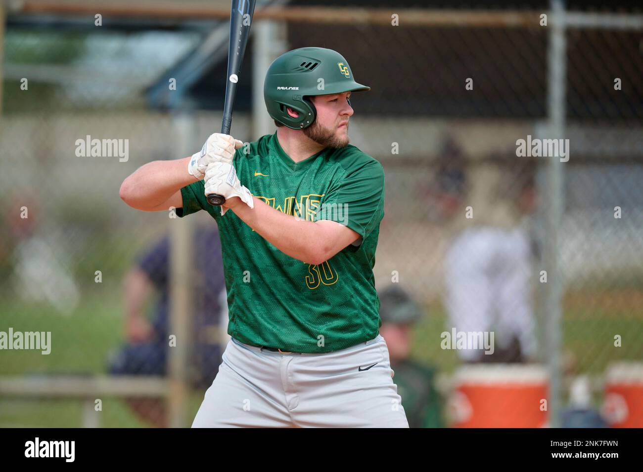 Columbia-Greene Twins Joel Preusser (30) bats during an NJCAA baseball ...