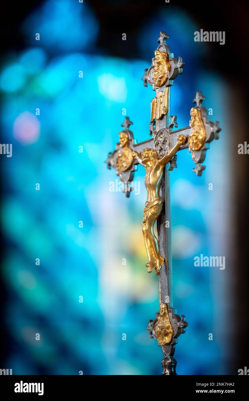 interiors and details in catholic church crucifix, jesus christ Stock ...