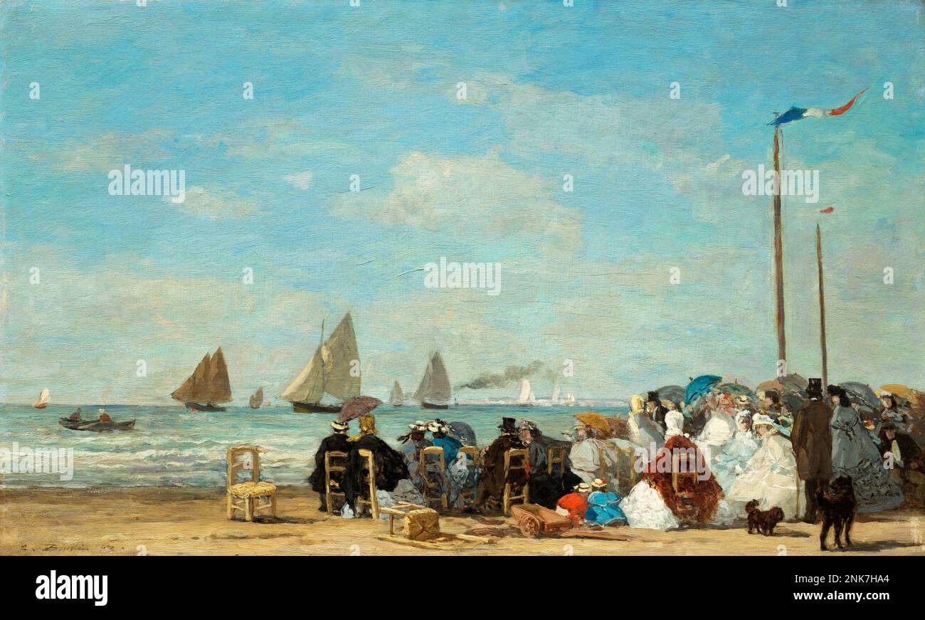Beach Scene at Trouville. Eugène Boudin. 1863 Stock Photo - Alamy
