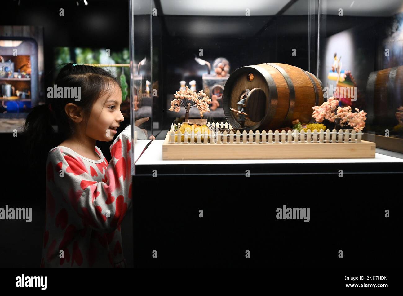 New York, USA. 23rd Feb, 2023. A young visitor points artist Samsofy's ...
