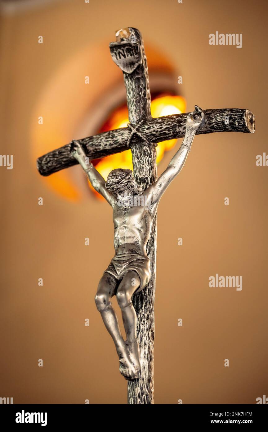 interiors and details in catholic church crucifix, jesus christ Stock ...