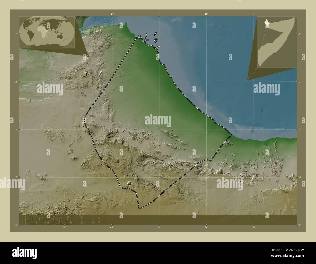 Awdal, region of Somalia. Elevation map colored in wiki style with ...