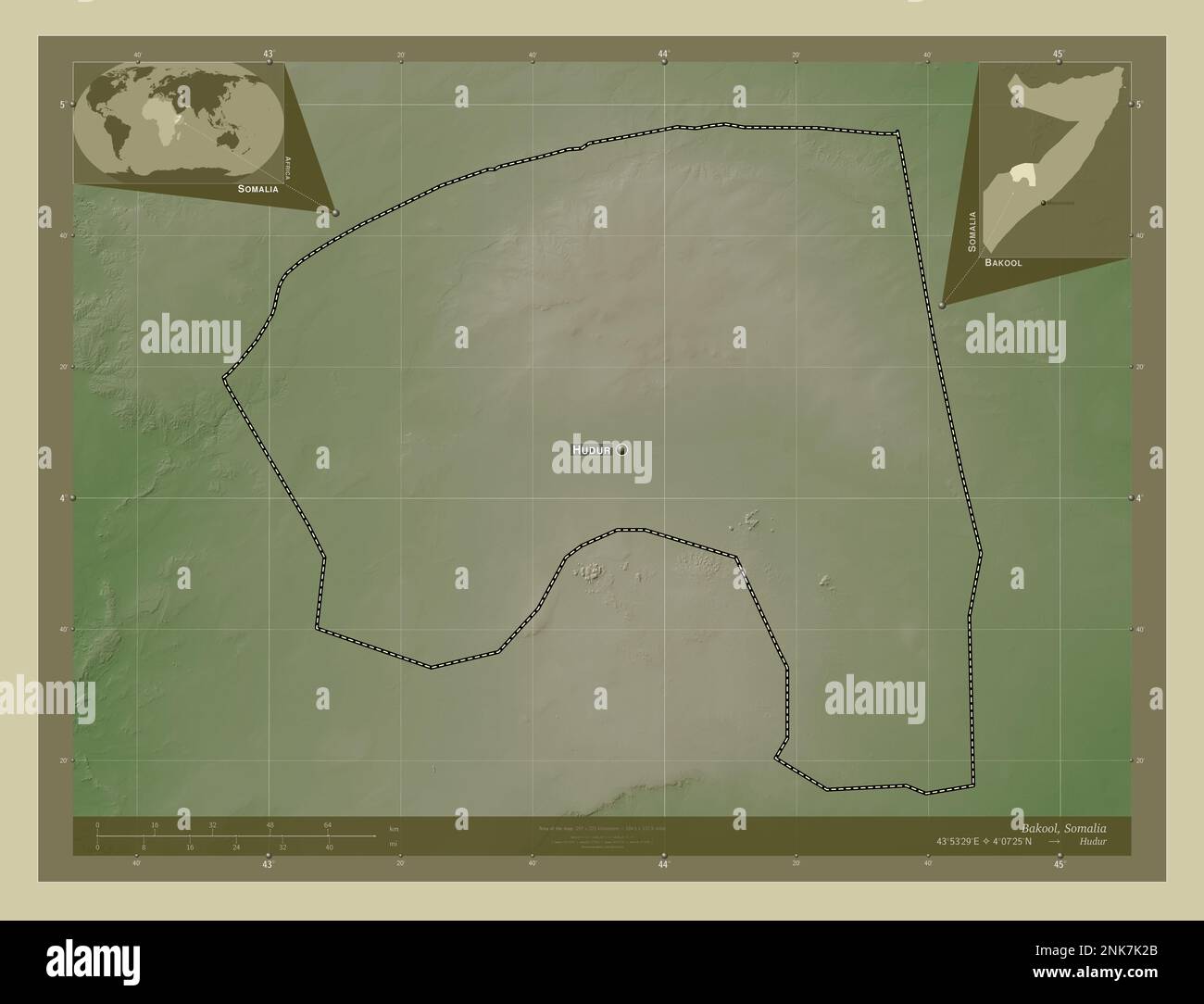 Bakool, region of Somalia. Elevation map colored in wiki style with ...