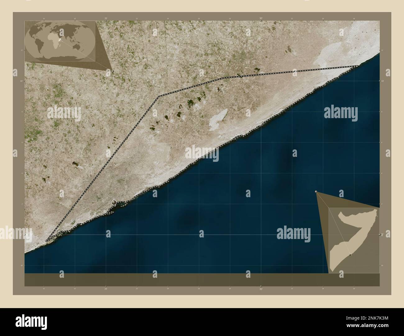 Banaadir, region of Somalia. High resolution satellite map. Locations ...