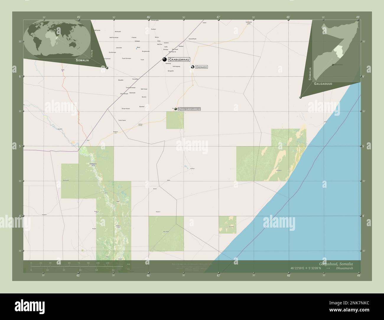 Galgaduud, region of Somalia. Open Street Map. Locations and names of ...