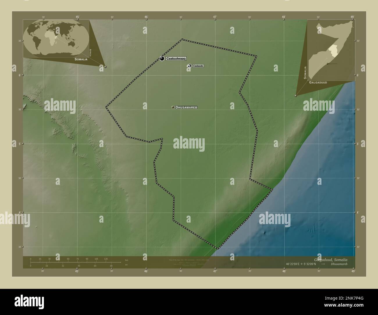 Galgaduud, region of Somalia. Elevation map colored in wiki style with ...