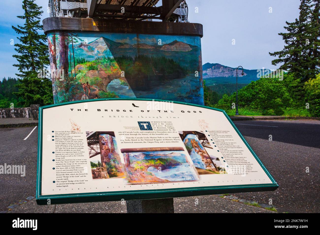 Interpretive sign at the Bridge of the Gods at Cascade Locks, Columbia ...