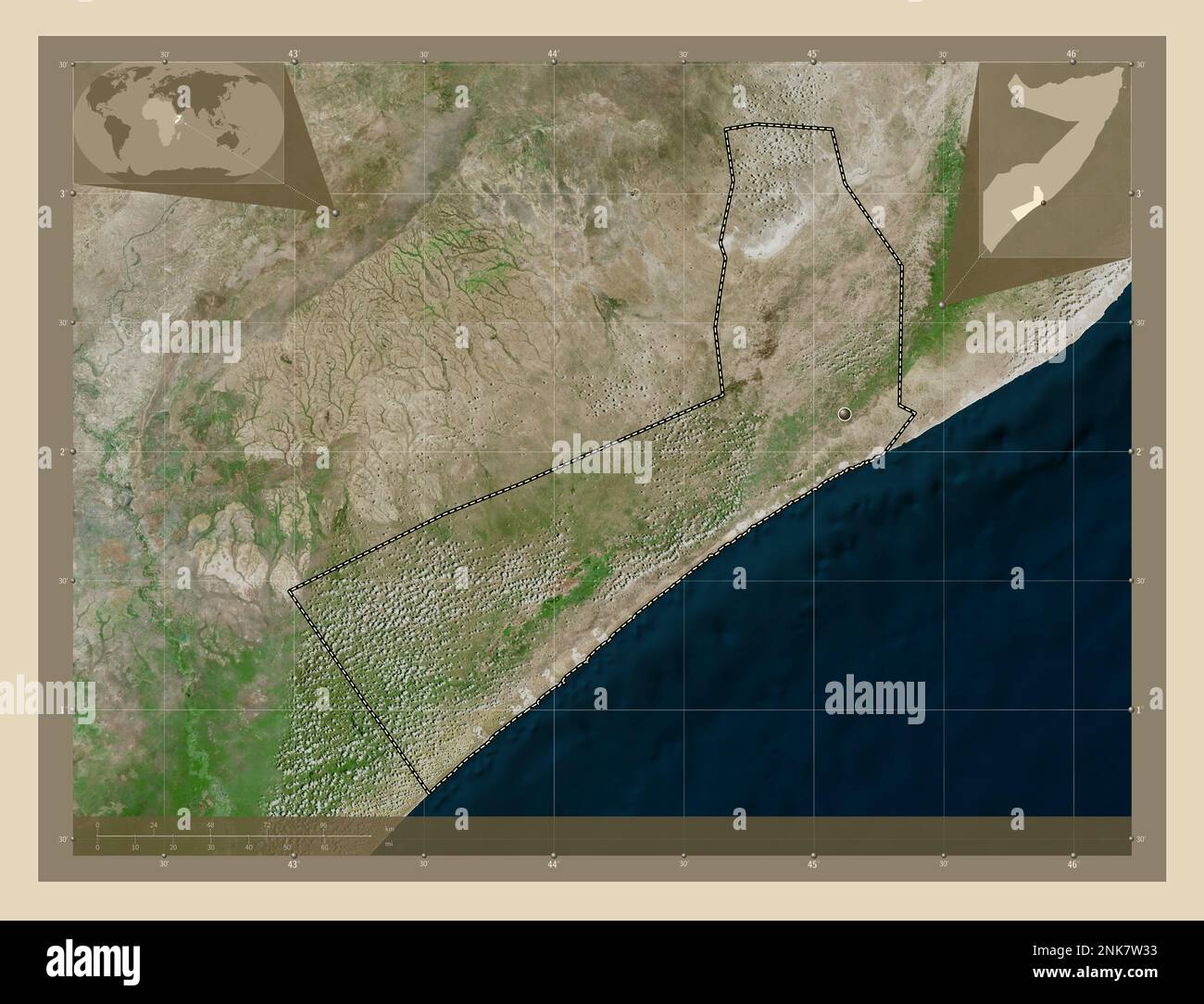 Shabeellaha Hoose, region of Somalia. High resolution satellite map ...